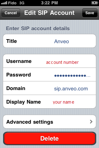SIP Configuration for Groundwire and 'SIP softphone' by Acrobits