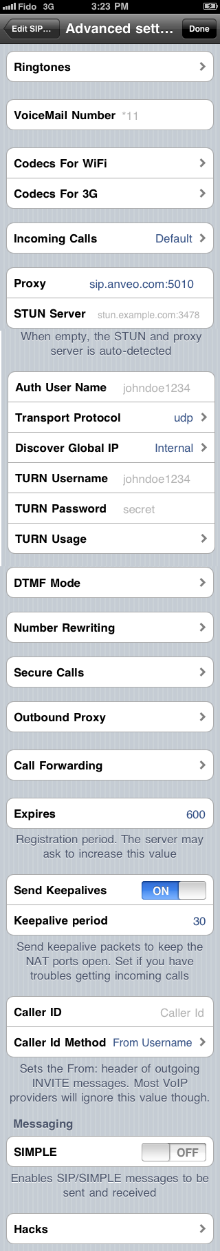 SIP Configuration for Groundwire and 'SIP softphone' by Acrobits