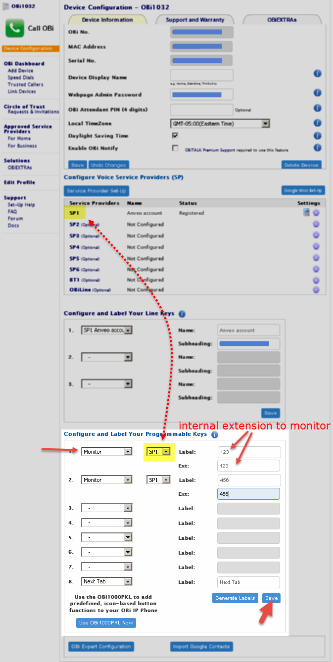 Configure OBIHAI IP phones (OBi1022,OBi1032,OBi1062) for Anveo