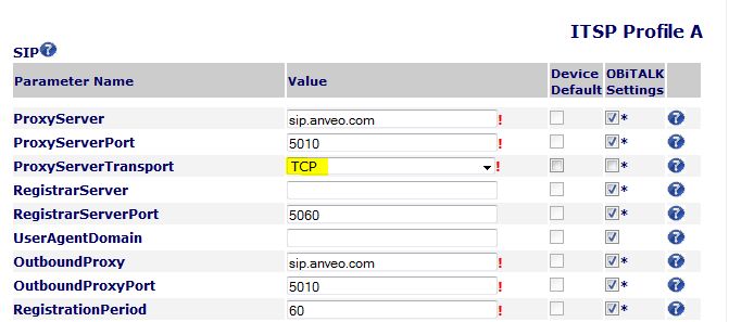 Obi110 configuration for Anveo