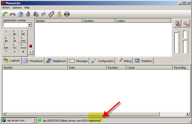 SIP Configuration PhonerLite for Anveo
